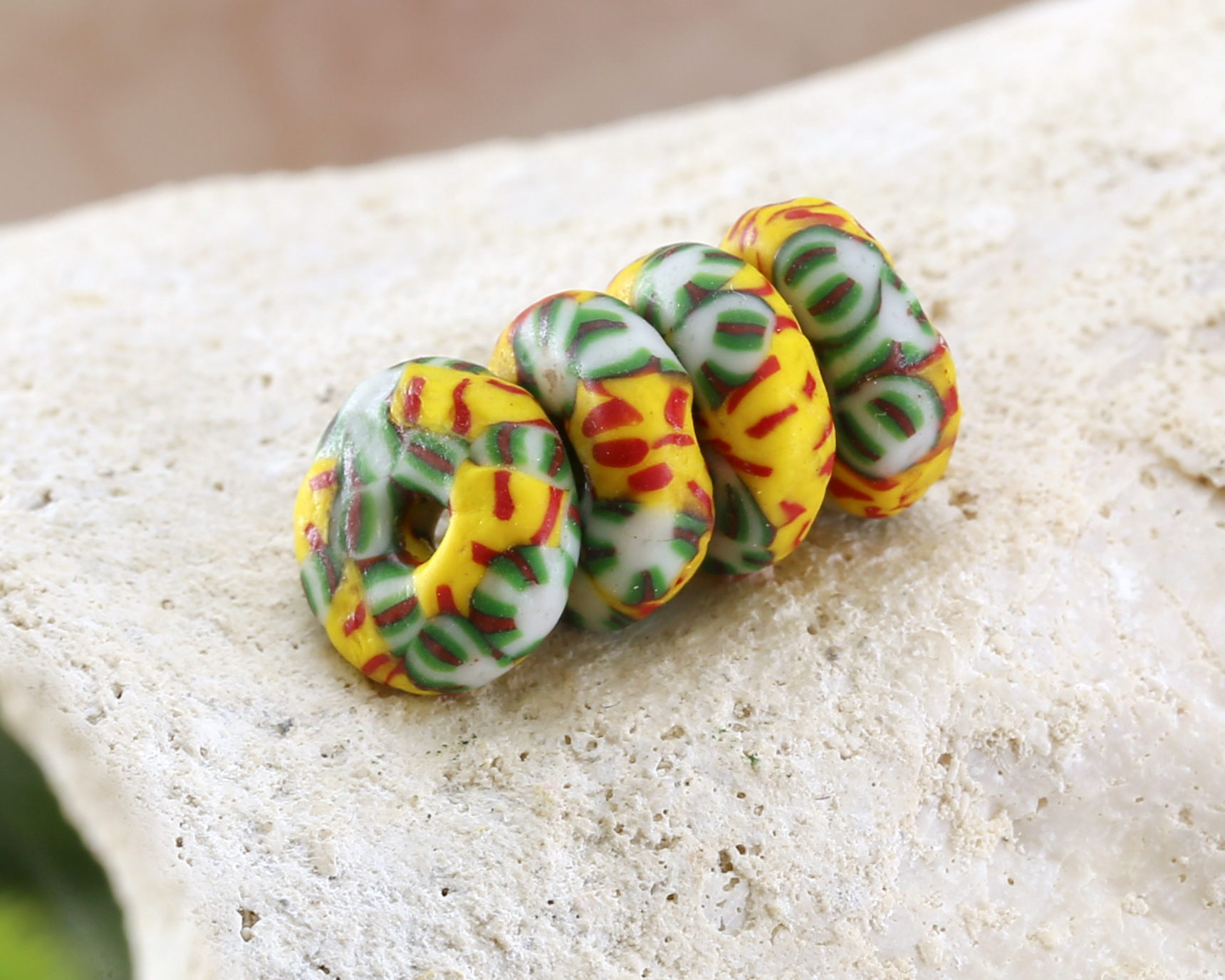 African Recycled Glass & Seed Bead White, Mint Green, & Yellow Mini ...