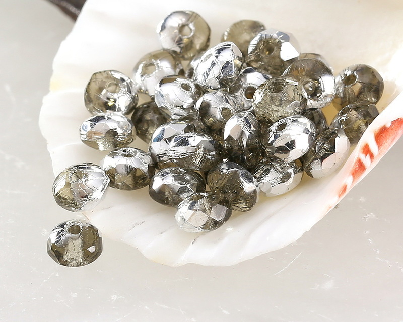 Czech Glass Black Diamond w/ Silver Fire Polished Rondelle 2.5x4mm