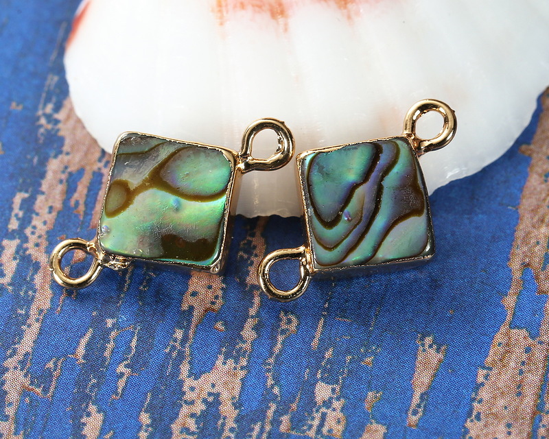 Abalone Diamond Offset Link w/ Gold Finish 16x11mm