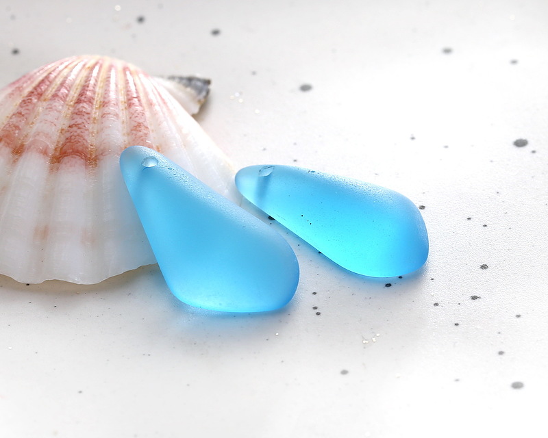 Pacific Blue Beach-Style Glass Fancy Drop Pendant Pair 12x24mm