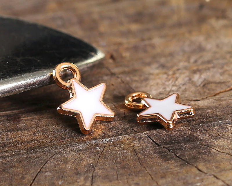 White Enamel Gold Finish Star Charm 7x9mm