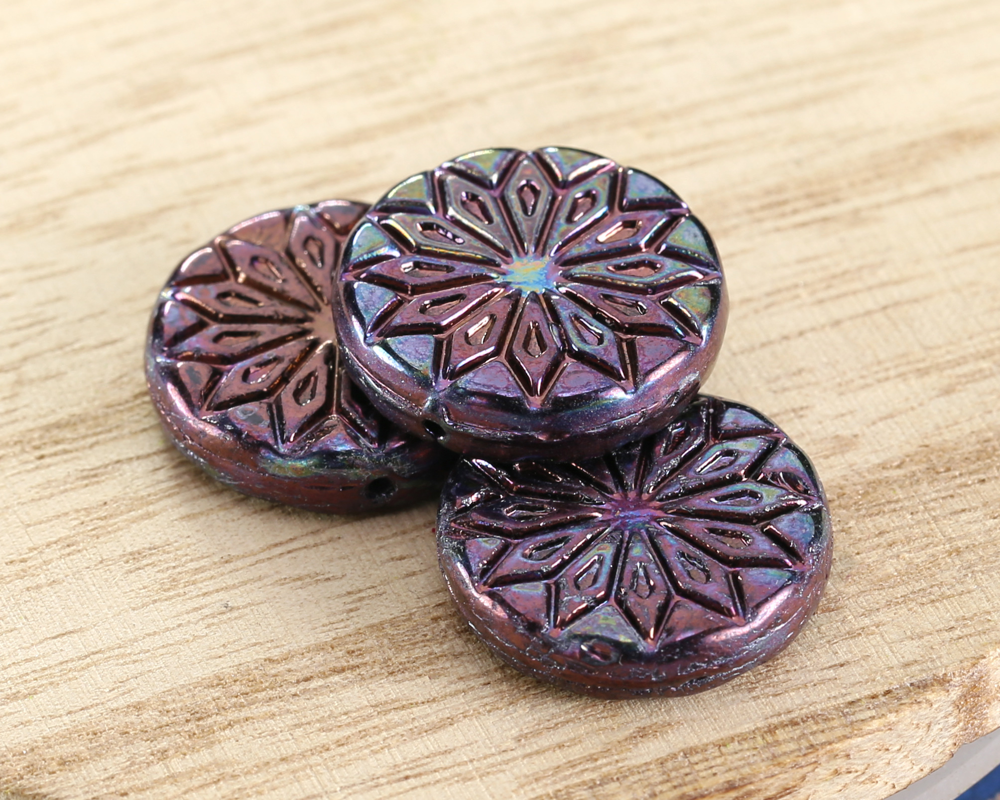 Czech Glass Bronze Iris Origami Flower Coin 18mm
