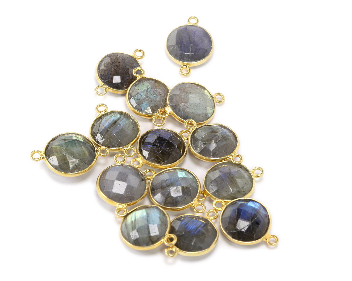 Labradorite Faceted Coin Link in Gold Vermeil 19x13mm - Lima Beads