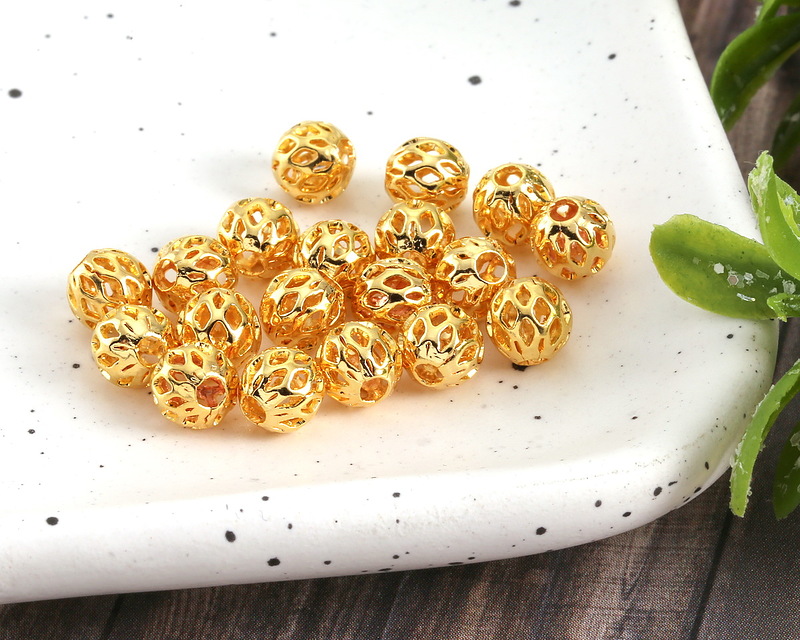 Gold (plated) Large Hole Lattice Filigree Round 6mm - Lima Beads
