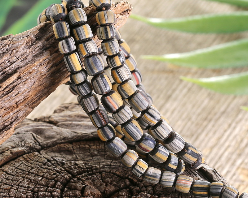 Java Glass Jet w/ Stripes Graduated Gooseberry Beads 3-6x4-6mm