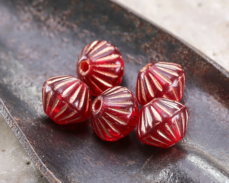 Czech Glass Ruby w/ Copper Lined Bicone 8x9mm