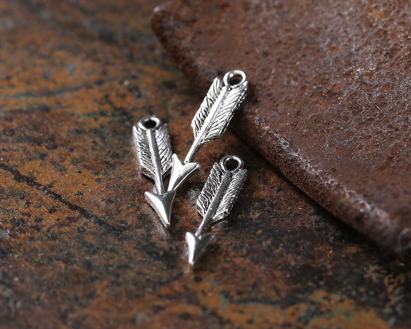 Nunn Design Antique Silver (plated) Mini Feather Arrow Charm 22x5mm