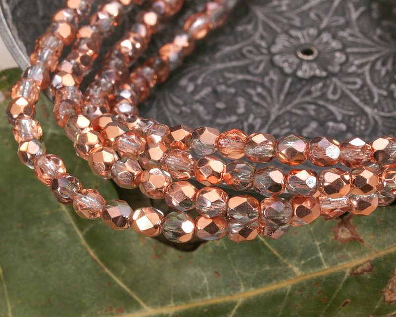 Czech Glass Crystal w/ Rose Gold Fire Polished Round 4mm