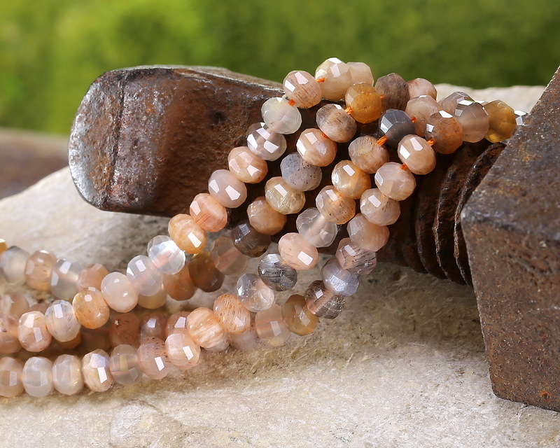 Moonstone (multi) Step Cut Faceted Rondelle 3x4mm