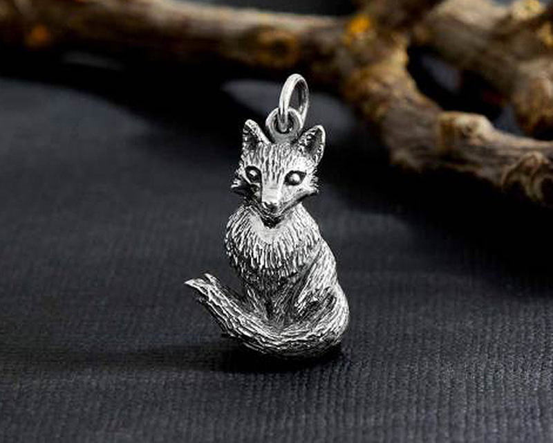 Nina Designs Sterling Silver Dimensional Sitting Fox Charm 12x23mm