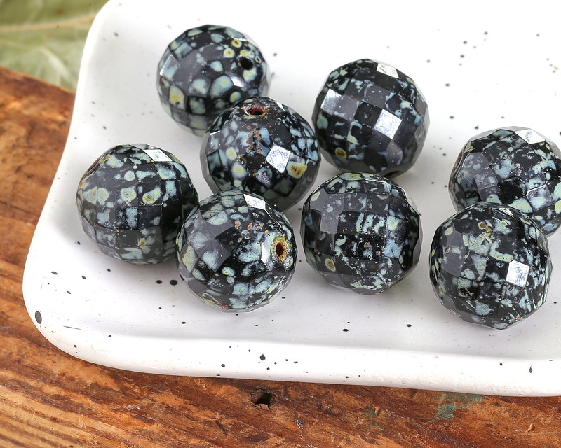 Czech Glass Jet Picasso Fire Polished Round 20mm