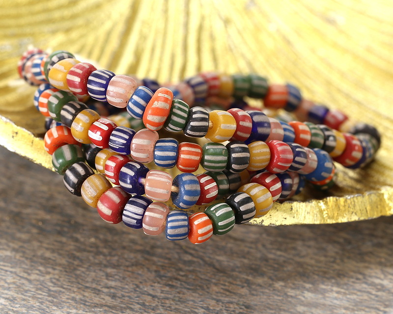 Java Glass Multi Color Mix w/ Stripes Gooseberry Beads 3-4x3-6mm