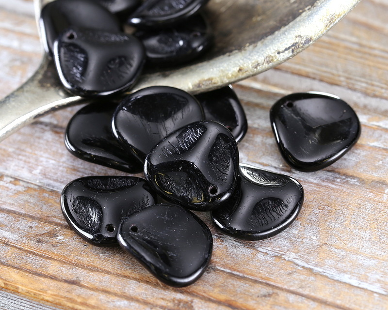 Czech Glass Jet Rose Petal 13mm
