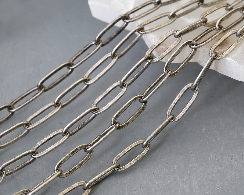 Antique Silver (plated) Flat Paperclip Chain, 50m Spool
