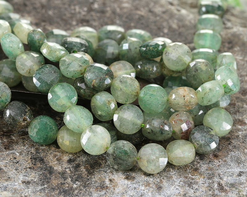 Blue Green Quartz Faceted Coin 8mm