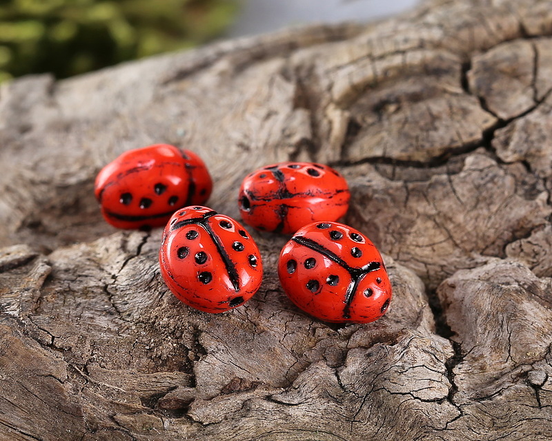 Czech Glass Red & Jet Ladybug 10x7mm