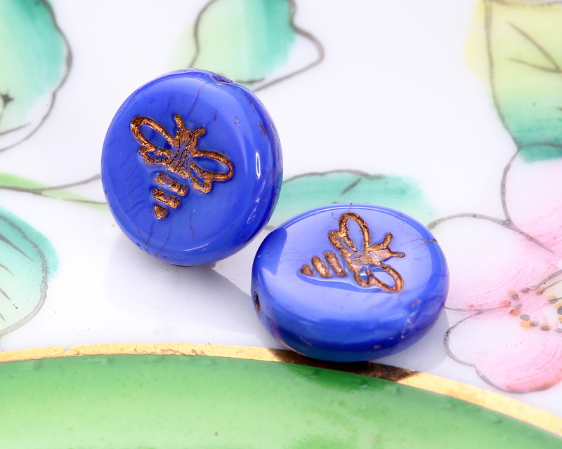 Czech Glass Bronzed Indigo Silk Bee Coin 12mm