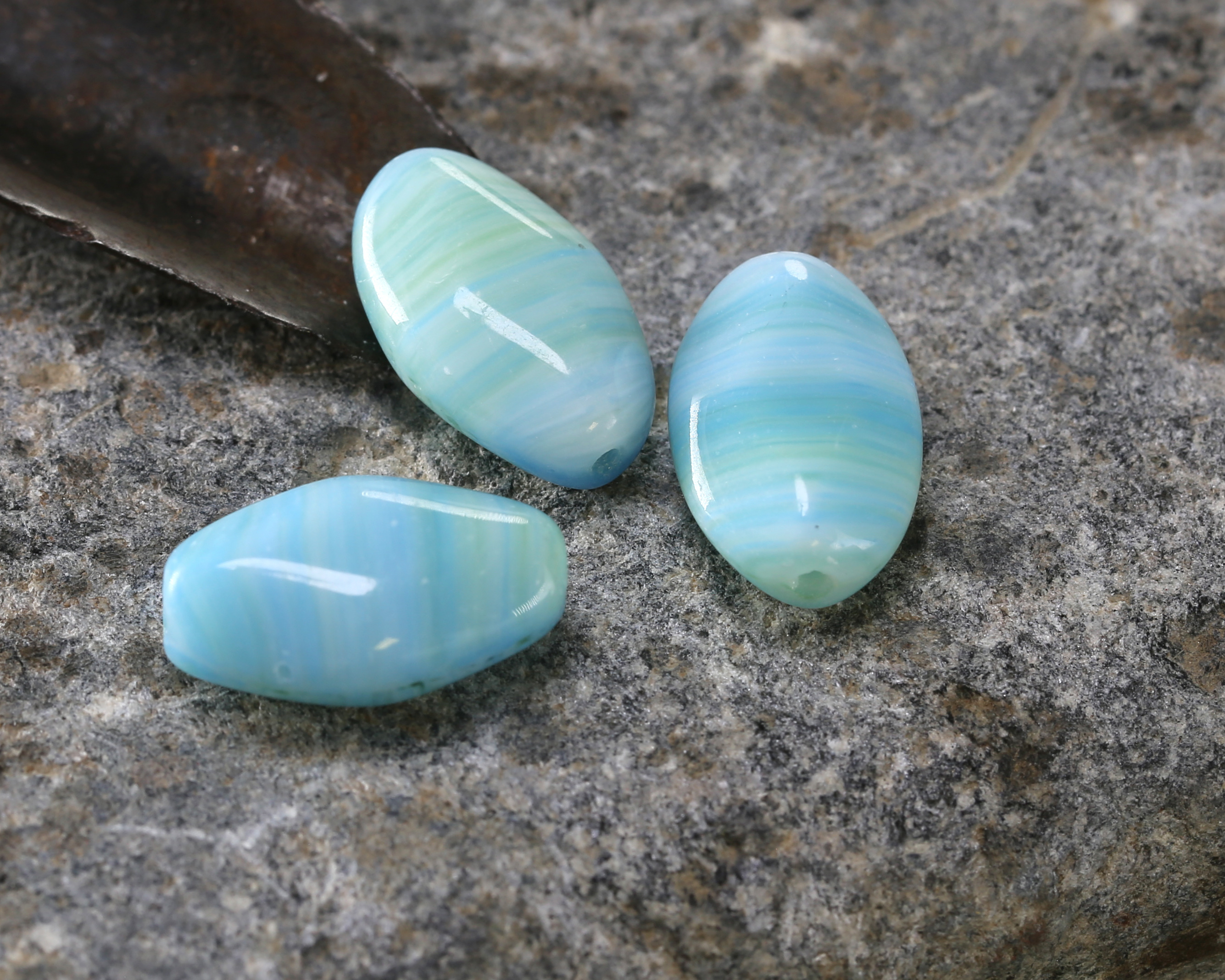 Czech Glass Coastal Blue Cut Oval 15x9mm
