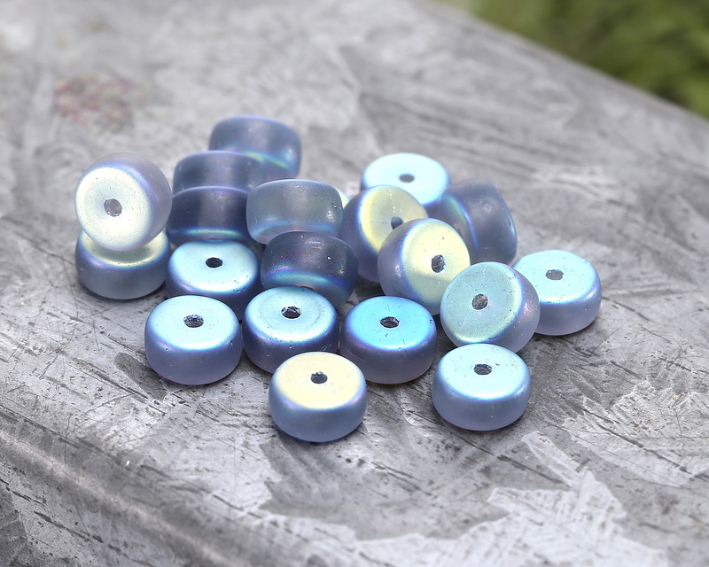 Czech Glass Matte Slate Blue AB Heishi 3x6mm