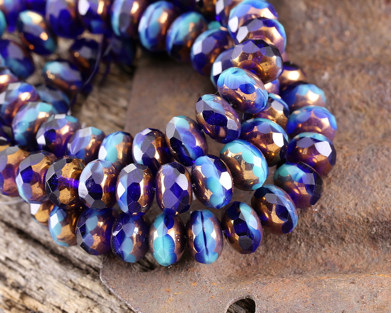 Czech Glass Blue Devil Fire Polished Rondelle 6x9mm