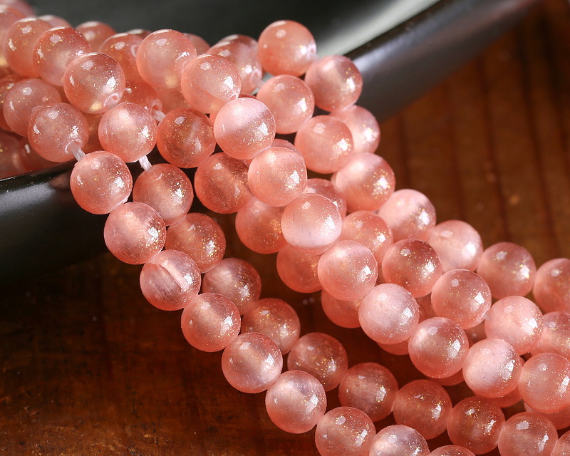 Pearlescent Pink Coral Selenite Round 6mm