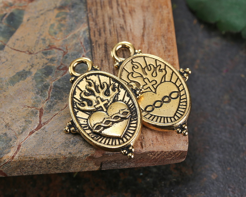 TierraCast Antique Gold (plated) Sacred Heart Charm 30x21mm