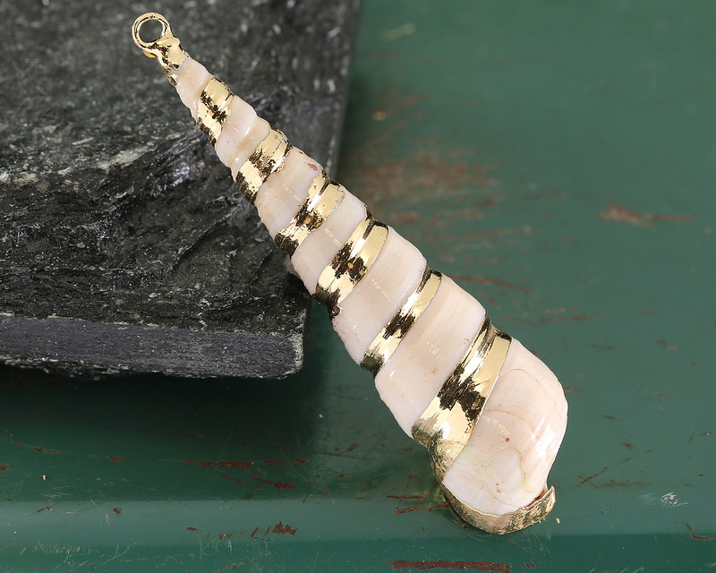 White Turritella Shell Pendant w/ Gold Finish 12-18x40-75mm