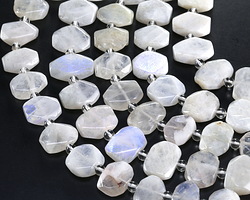 Rainbow Moonstone Side-Drilled Faceted Flat Slab 12x15-16mm