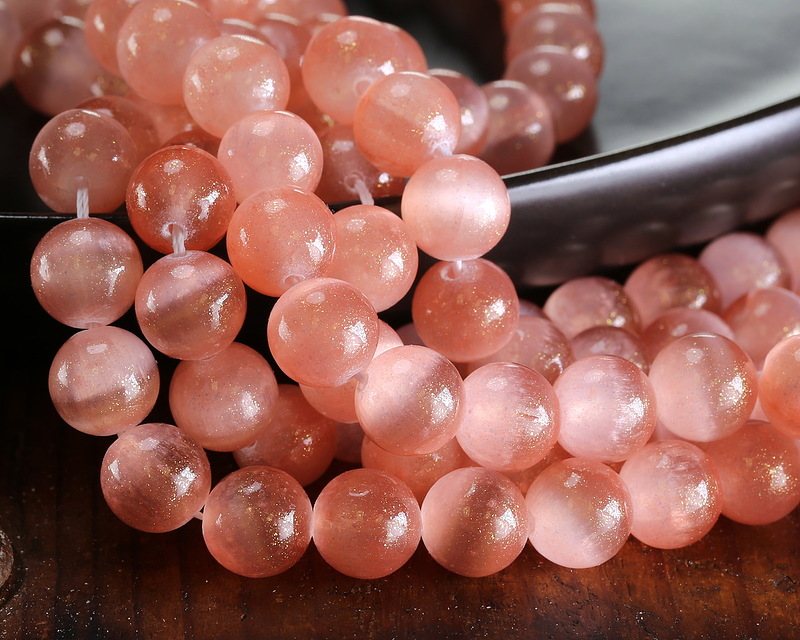 Pearlescent Pink Coral Selenite Round 10mm