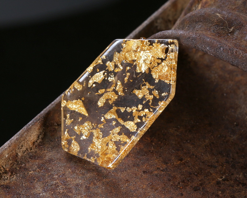 Gold Foil Acetate Gem Cut Focal 18x31mm