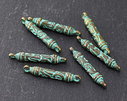 Patina Green Brass Engraved Connector Bar 29x4mm