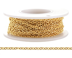 18K Gold (plated) Stainless Steel Etched Small Oval Cable Chain, 25ft Spool