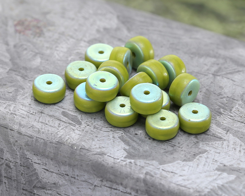 Czech Glass Matte Wasabi AB Heishi 3x6mm