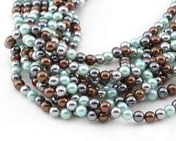 Mint Chocolate Shell Pearl Mix Round 6mm
