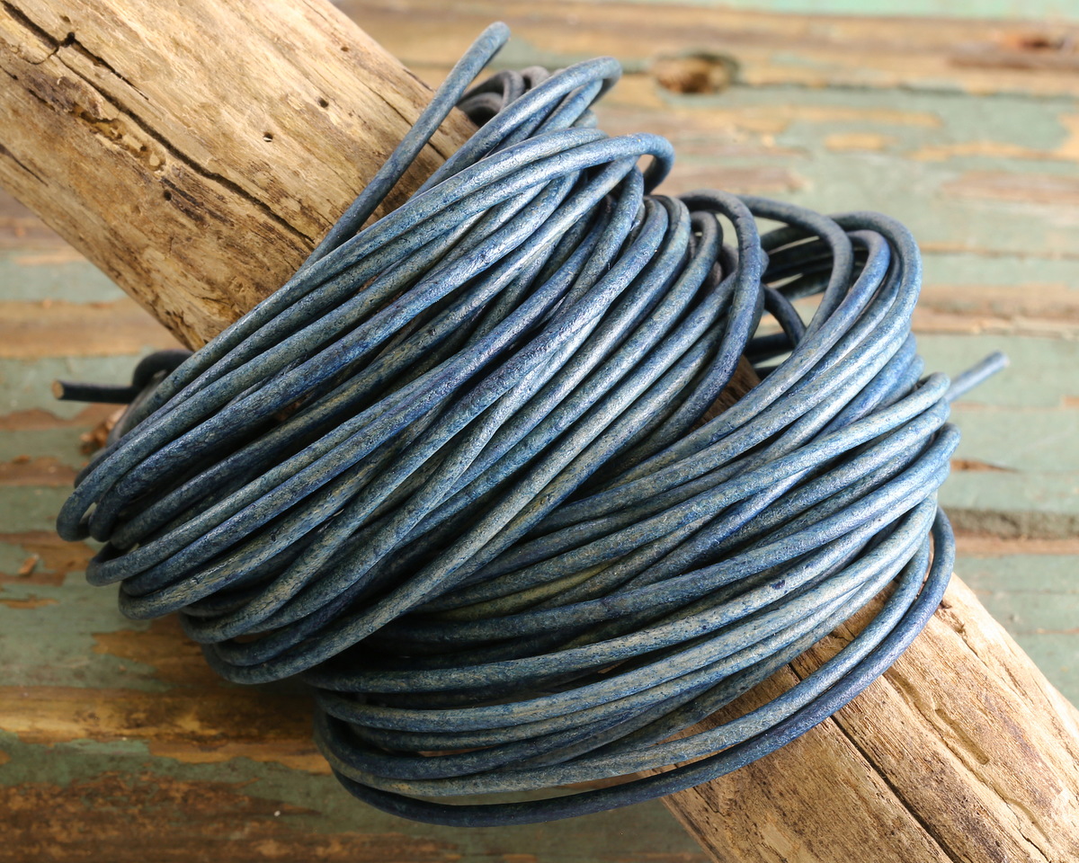 Natural Pacific Blue Round Leather Cord 2mm, 16 feet - Lima Beads