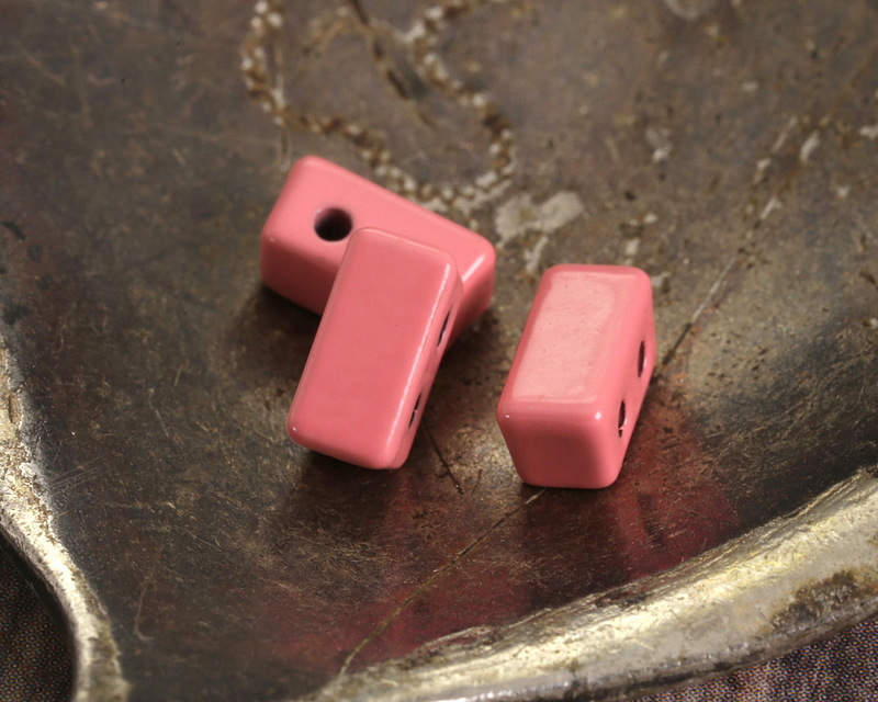 Blush Pink Enamel 2-Hole Tile Thin Rectangle Bead 4x8mm