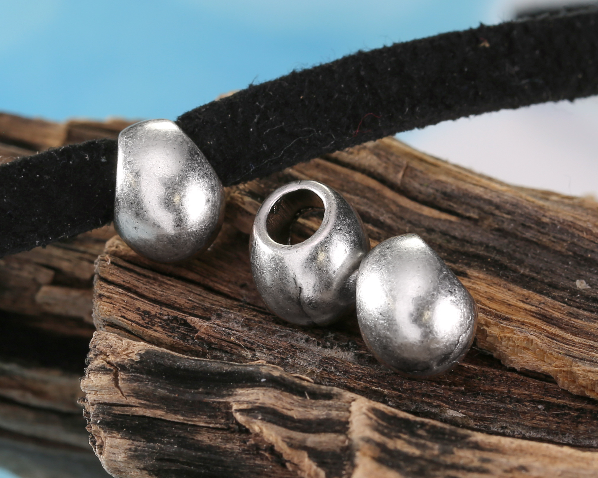 Antique Silver (plated) Large Hole Teardrop Bead 7x9mm