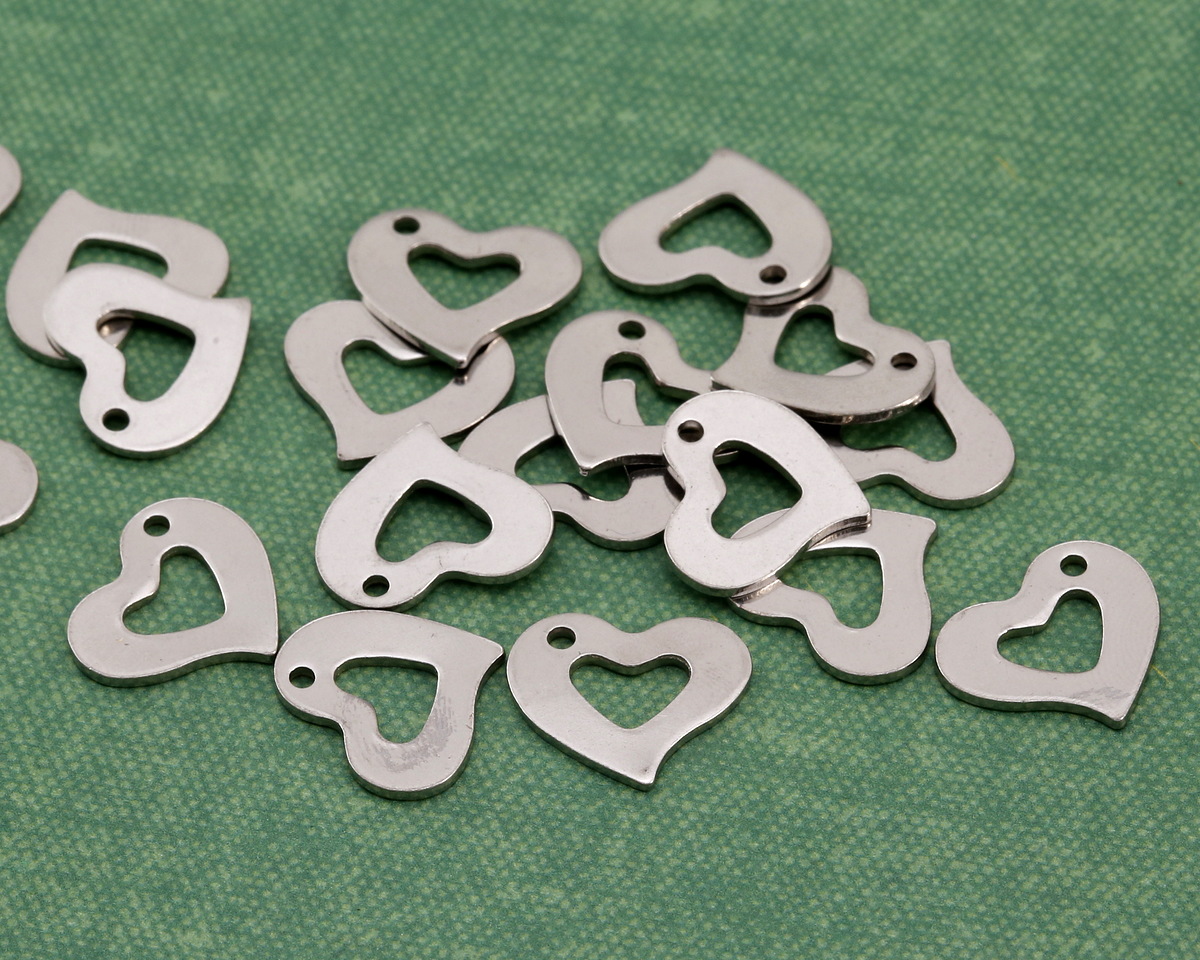 Stainless Steel Open Heart Charm 15x13mm