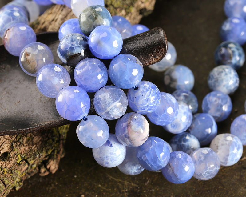 Cornflower Fire Agate Faceted Round 10mm