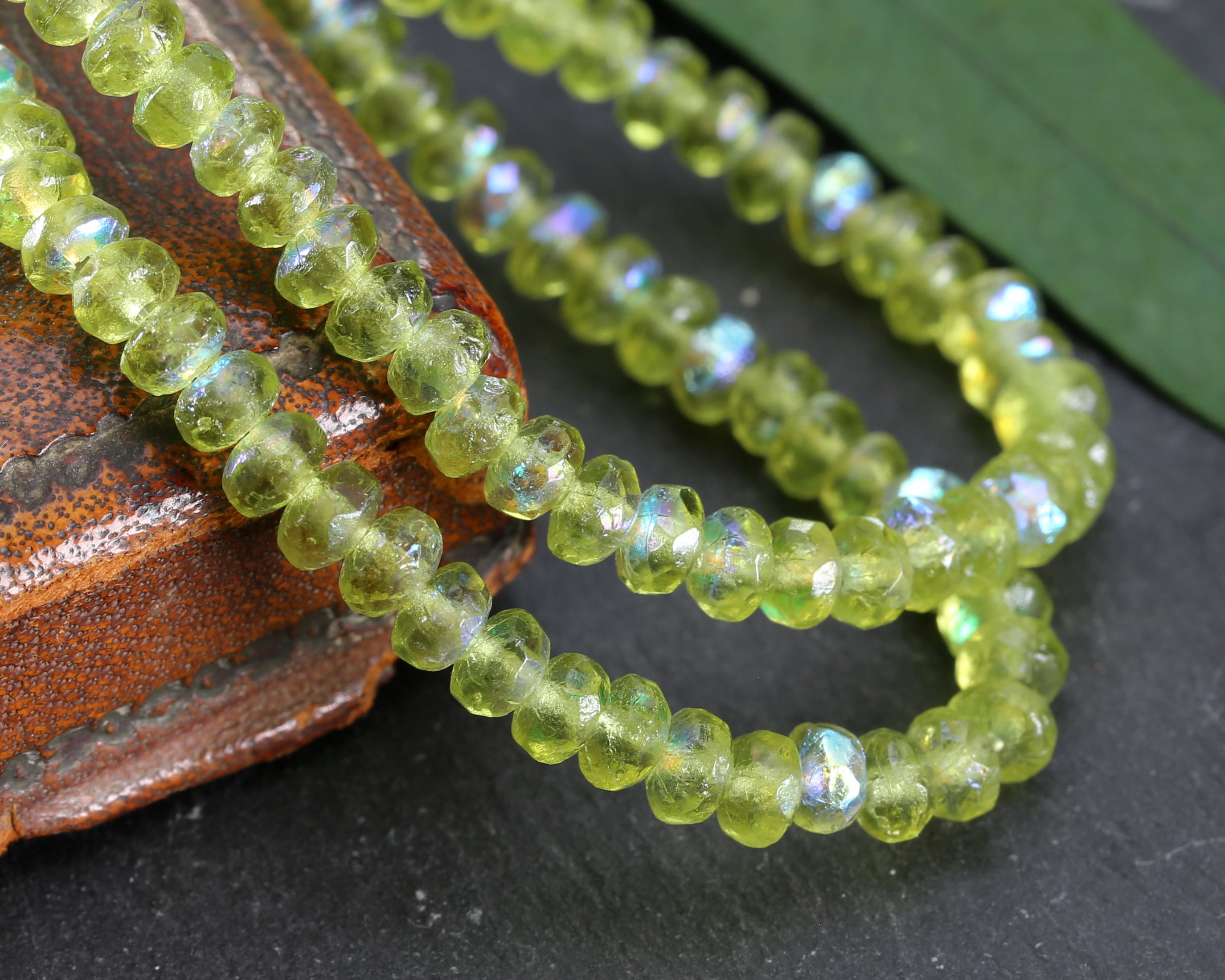 Czech Glass Textured Peridot AB Rondelle 2x3mm