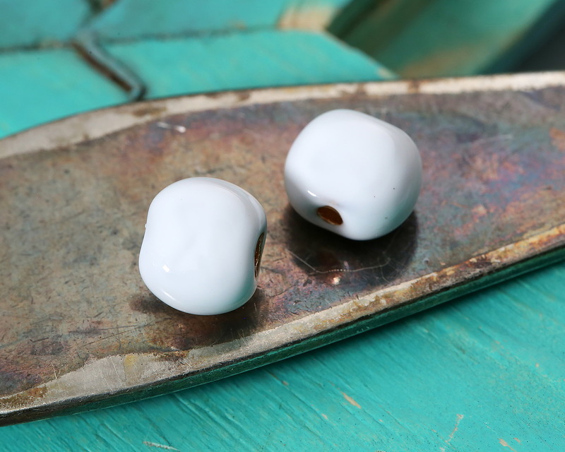 White Enamel Puff Bead 7x8mm