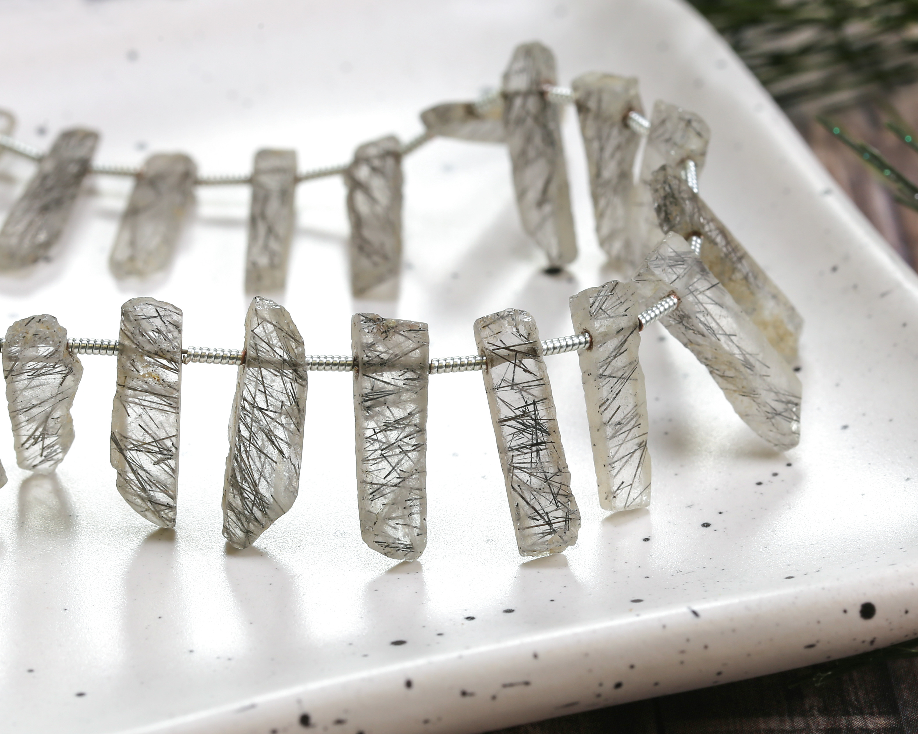 Tourmalinated Quartz Long Natural Slice 4-5x10-17mm - Lima Beads