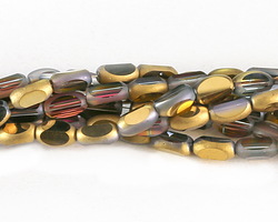 Black Diamond Crystal w/ Metallic Rainbow & Gold Faceted Rice 4x6mm