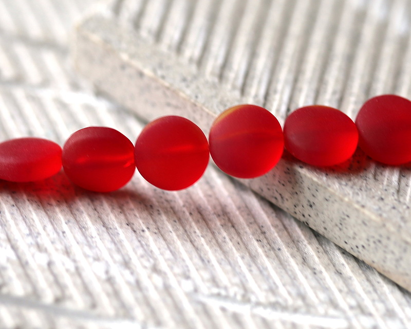 Cherry Red Beach-Style Glass Puffed Coin 12mm