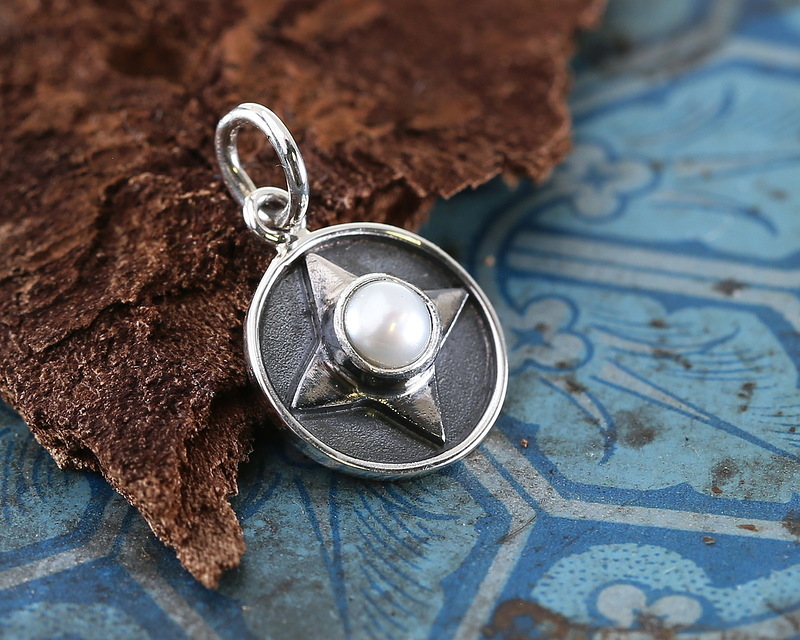 Nina Designs Sterling Silver Small North Star Charm w/ Pearl 11x17mm