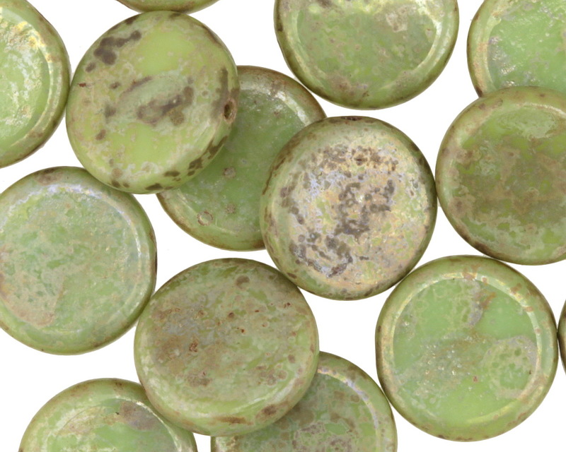 Czech Glass Bronzed Spring Green Coin 15mm