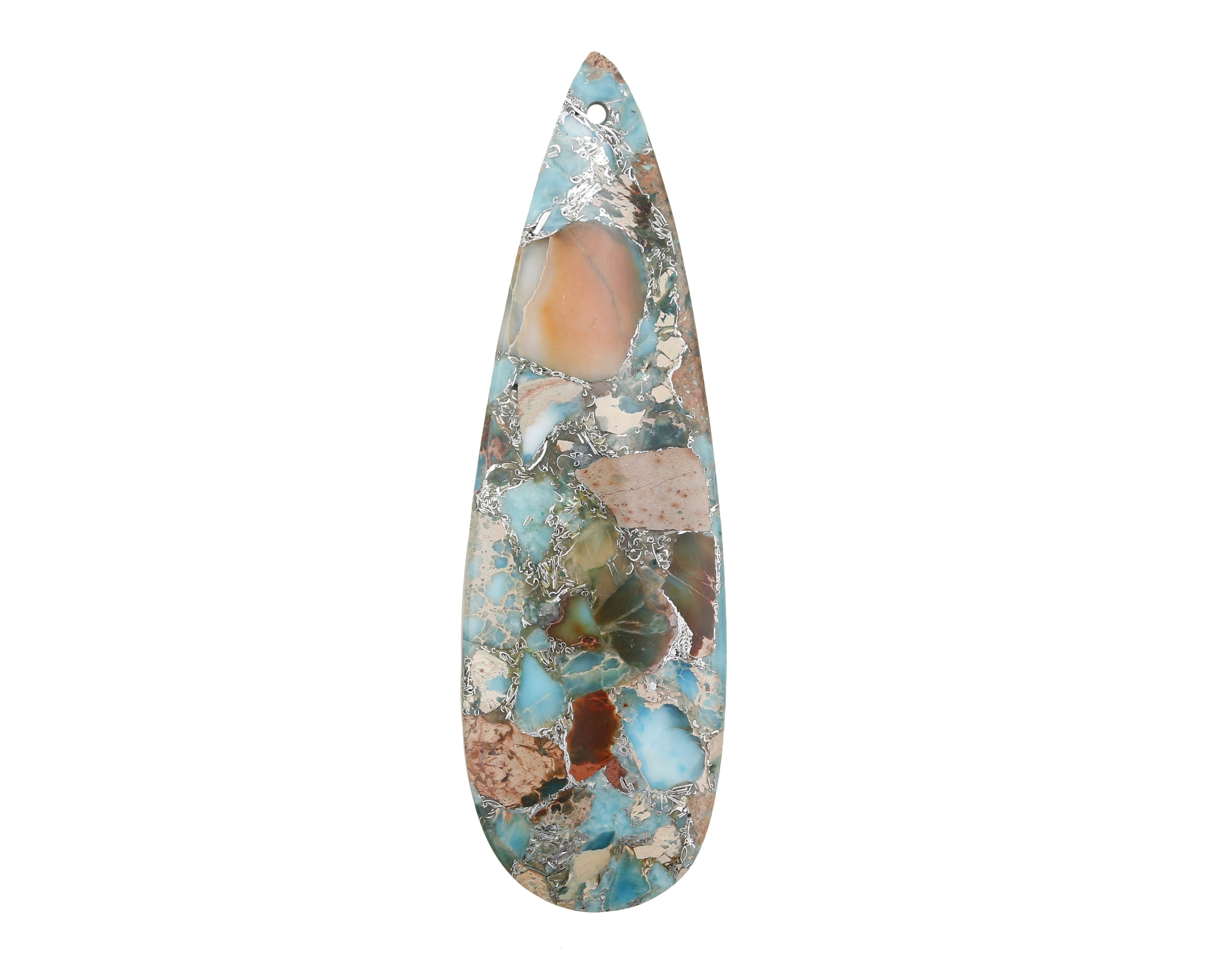 Ocean Blue Impression Jasper & Pyrite Long Teardrop Pendant 18x59mm