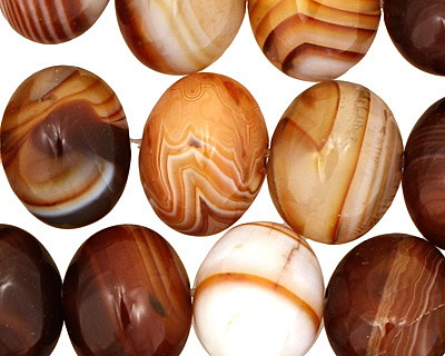 Amber Line Agate Side Drilled Puff Oval 15x18-19mm