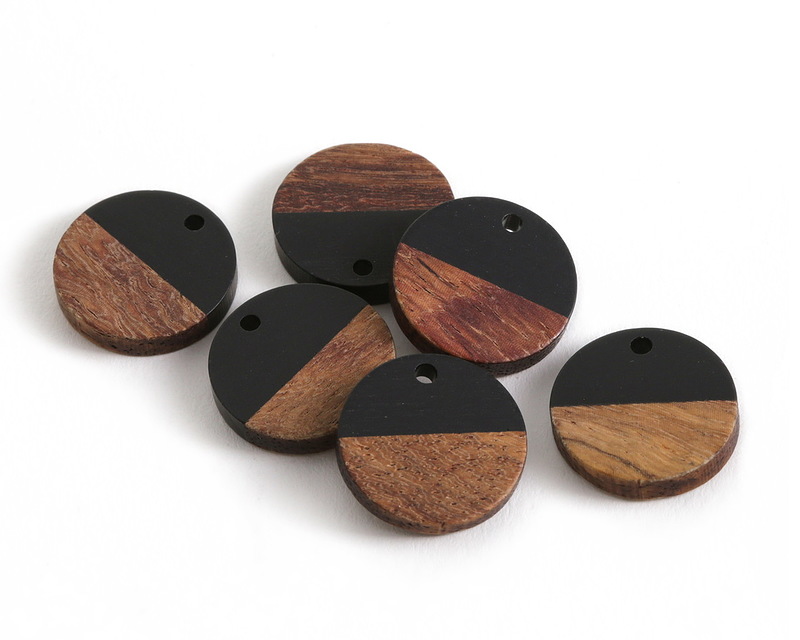 Walnut Wood & Jet Resin Coin Focal 18mm