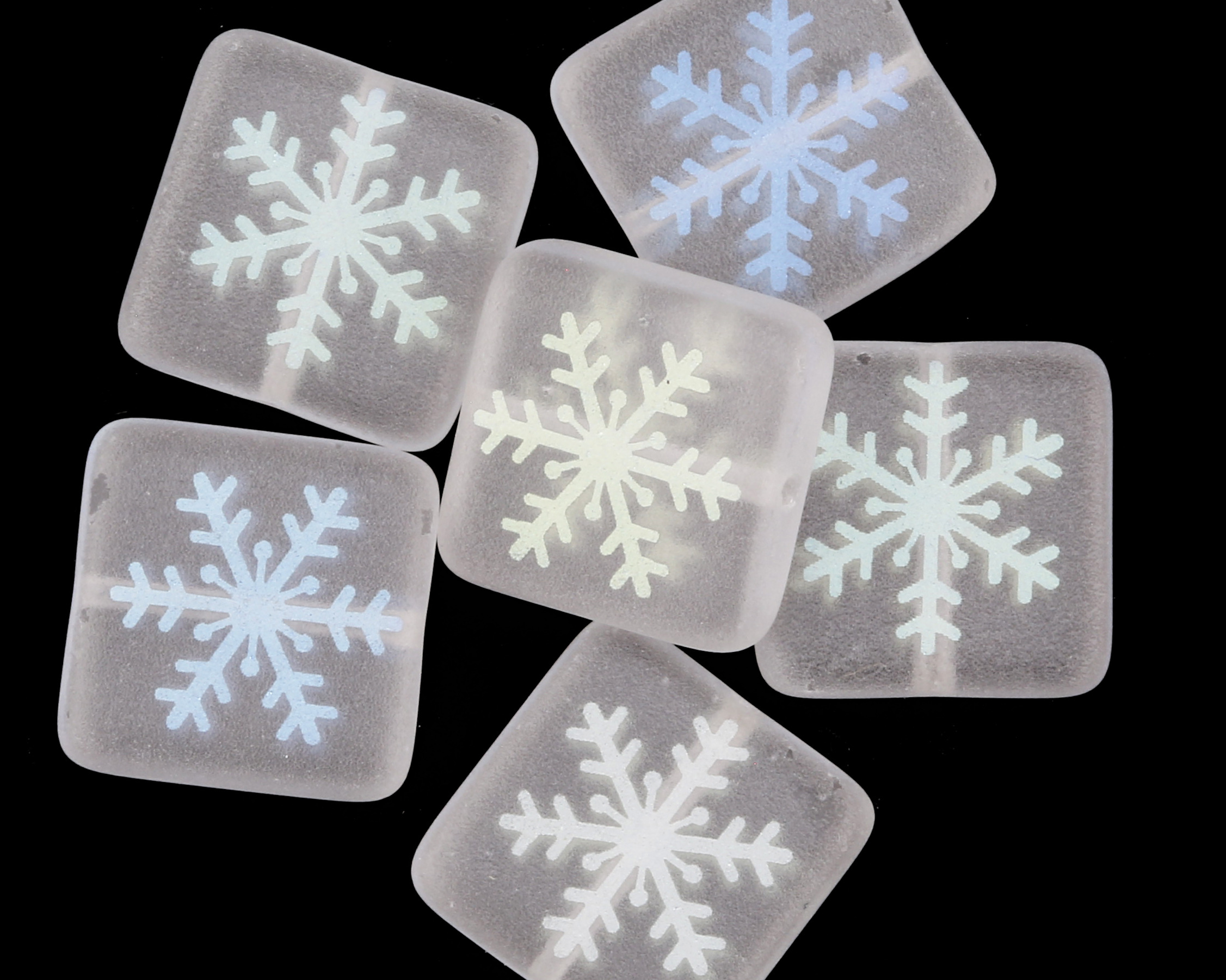 Czech Glass Laser Etched Snowflake on Matte Crystal w/ AB Finish Puff ...